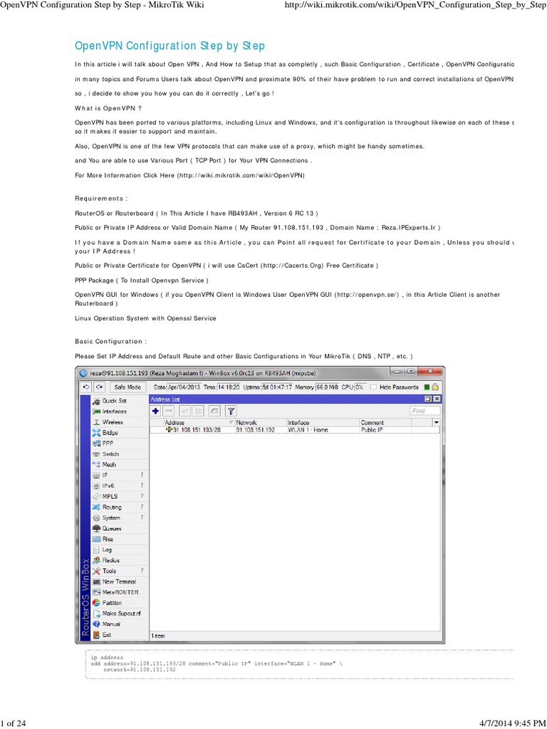 OpenVPN Configuration Step by Step - MikroTik Wiki | PDF | Public Key Certificate | Networking ...