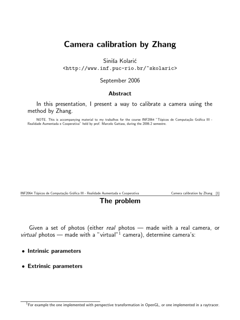 Camera Calibration by Zhang | PDF | System Of Linear Equations | Matrix (Mathematics)