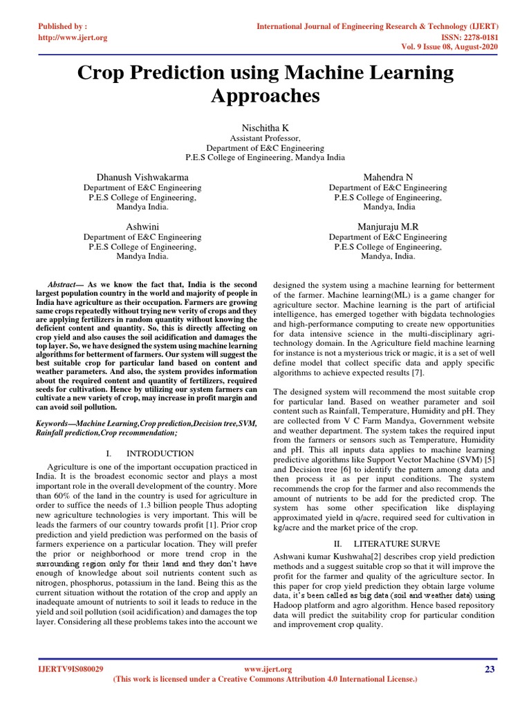 Crop Prediction via Machine Learning | PDF | Agriculture | Machine Learning