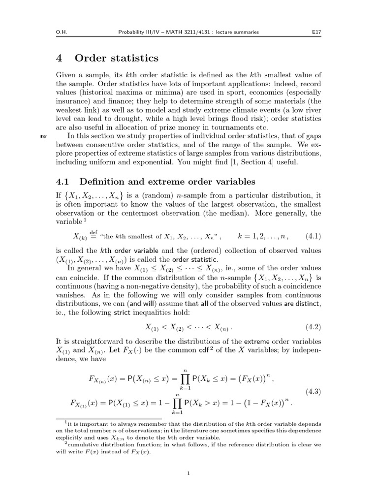 Probability III/IV Order Statistics and Distributions | PDF ...