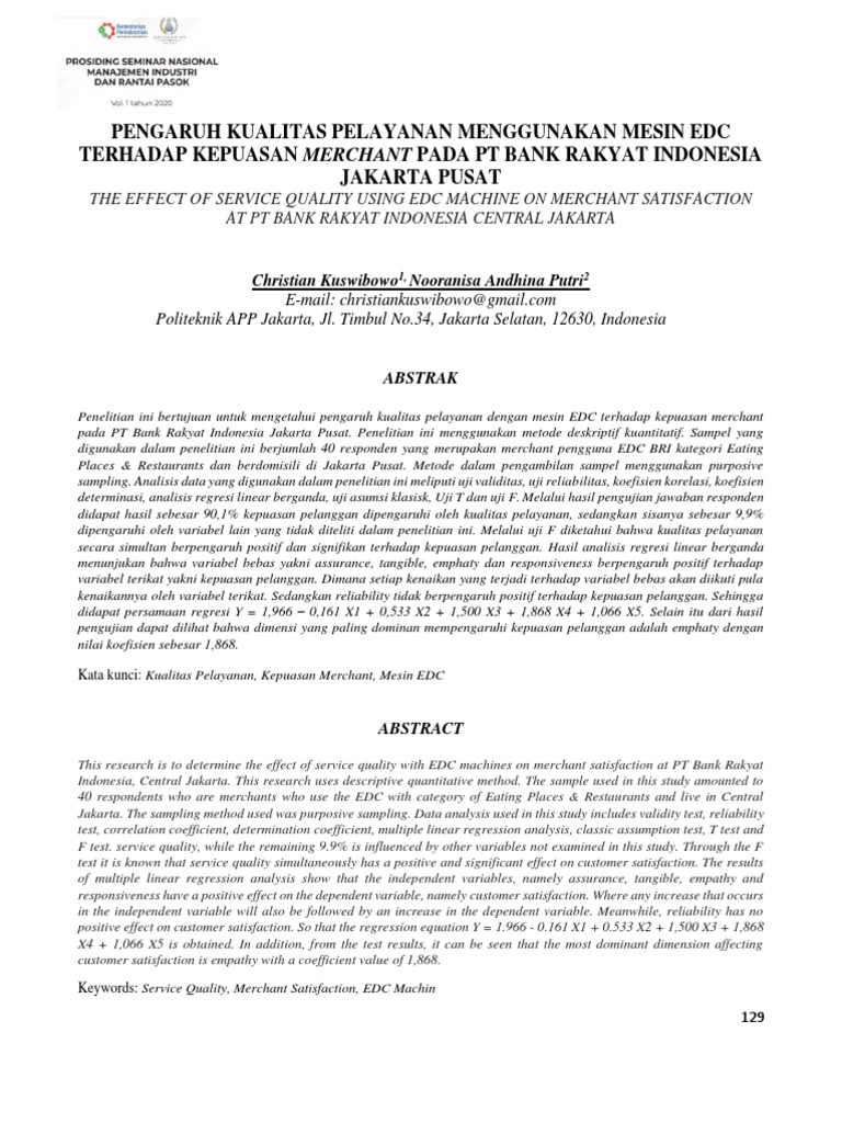 Pengaruh Kualitas Pelayanan Menggunakan Mesin Edc Terhadap Kepuasan ...