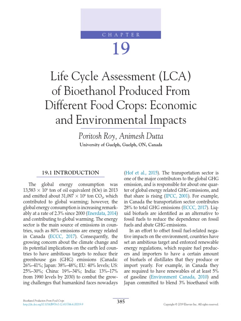 Life Cycle Assessment (LCA) of Bioethanol Produced From Different Food ...