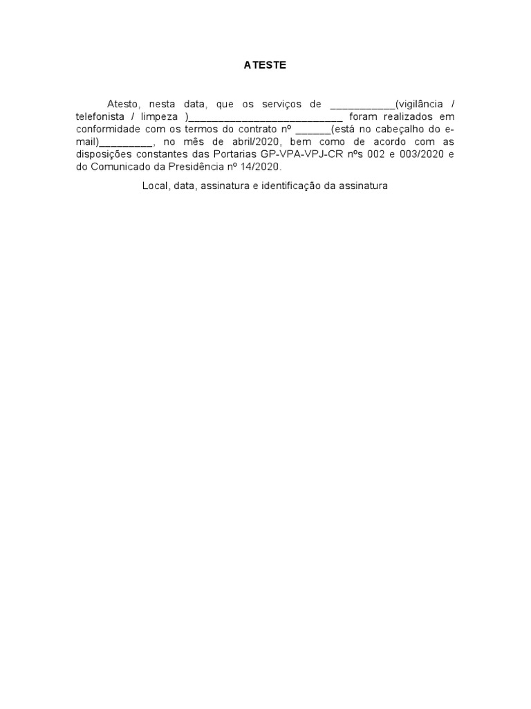 Modelo de Ateste - Maio2020 | PDF