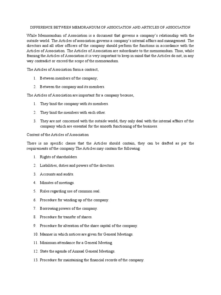 Difference Between MOA and AOA | PDF | Articles Of Association | Common Law