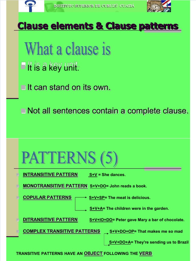Clause Elements And Clause Patterns It Is A Key Unit It Can Stand On