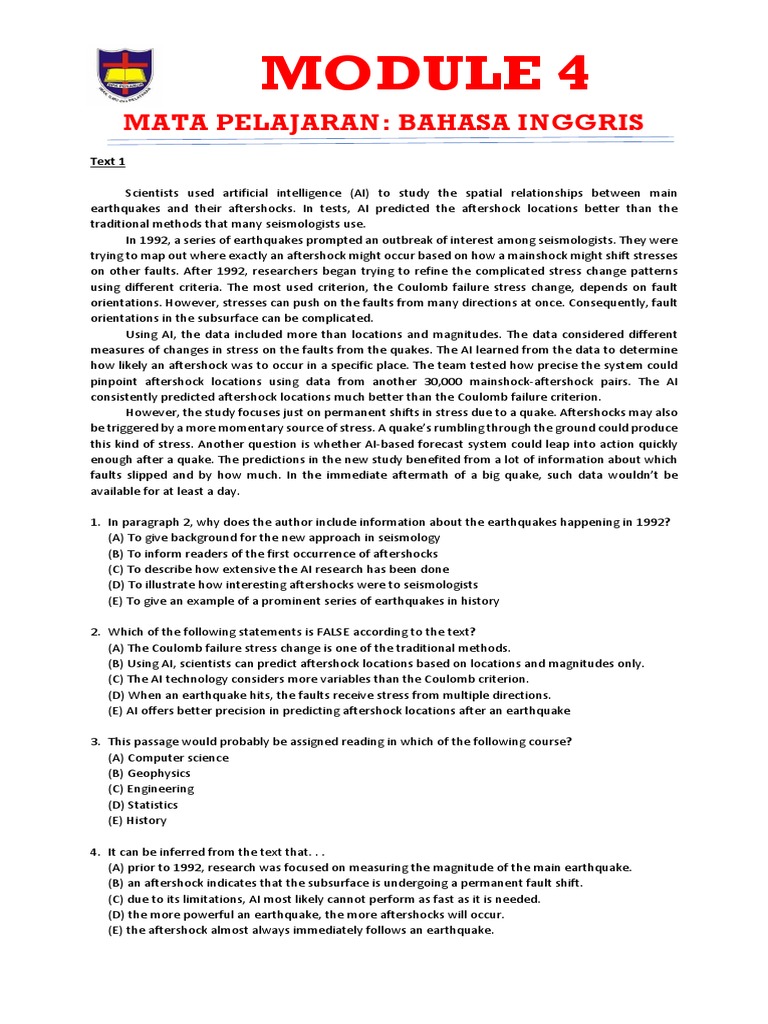 UTBK - Module 4 For Students | PDF | Gluten | Earthquakes