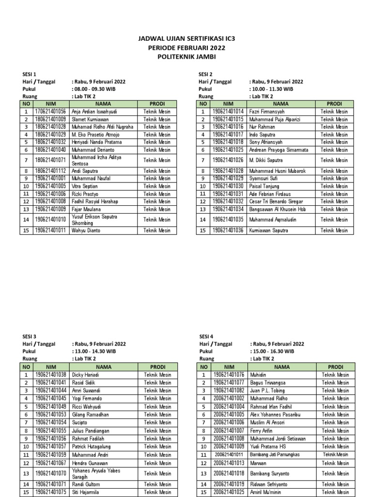 Jadwal Ic3-1 | PDF