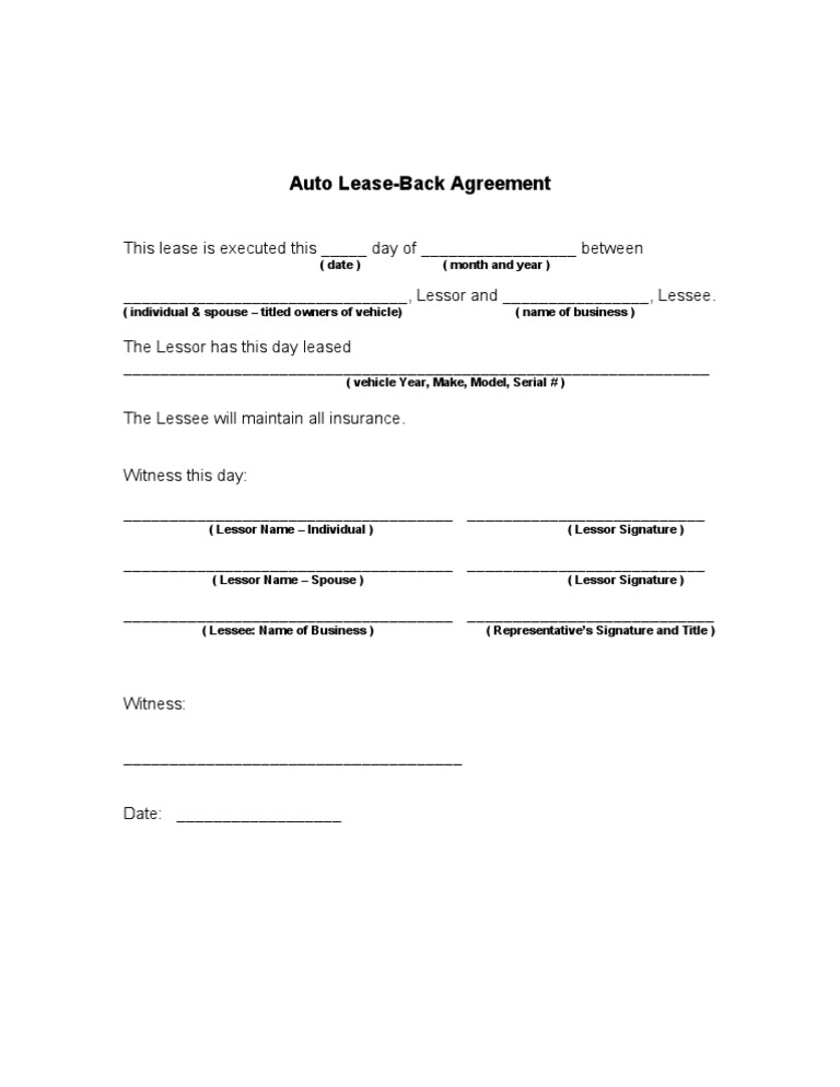 Auto Lease Back Agreement | PDF | Law