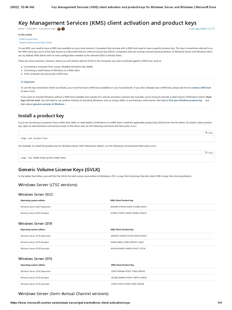 Key Management Services (KMS) Client Activation and Product Keys For ...