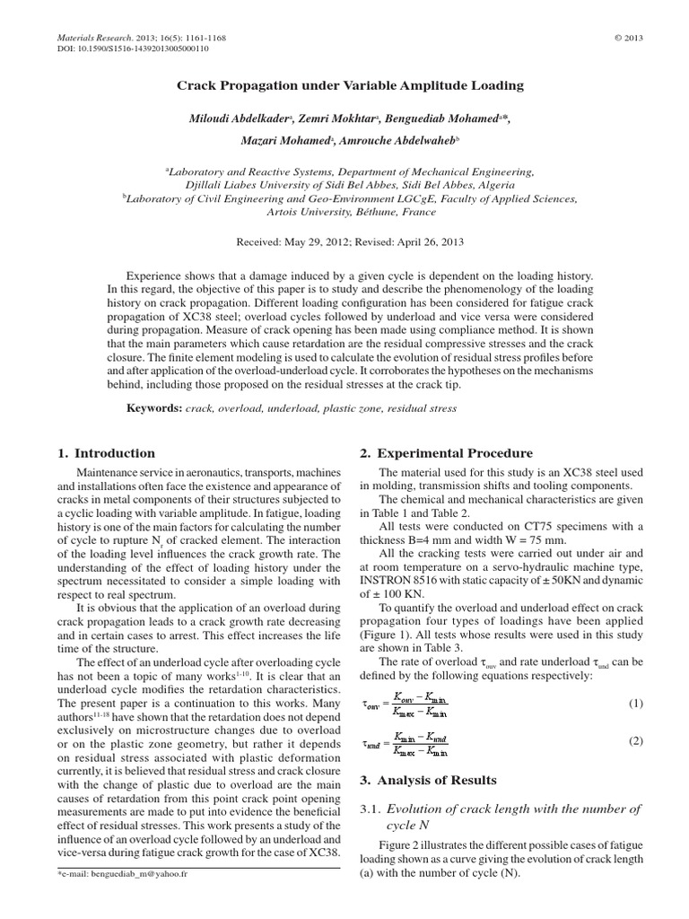 Crack Propagation Under Variable Amplitude Loading | PDF | Fracture | Fracture Mechanics