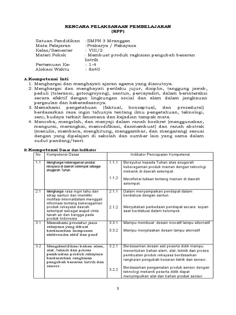 RPP PRAKARYA 8 SEM 2 Besaran Listrik | PDF