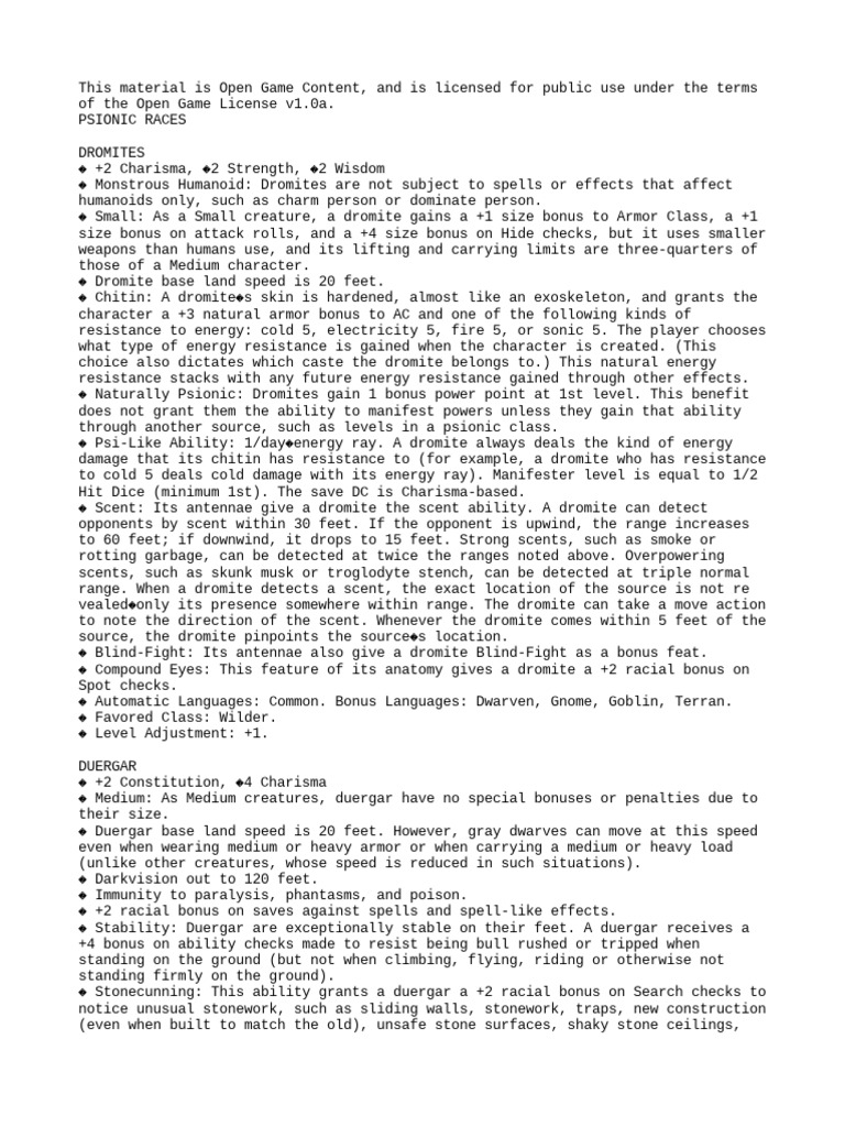 Psionic Races | PDF | Wizards Of The Coast Games | Fantasy Games