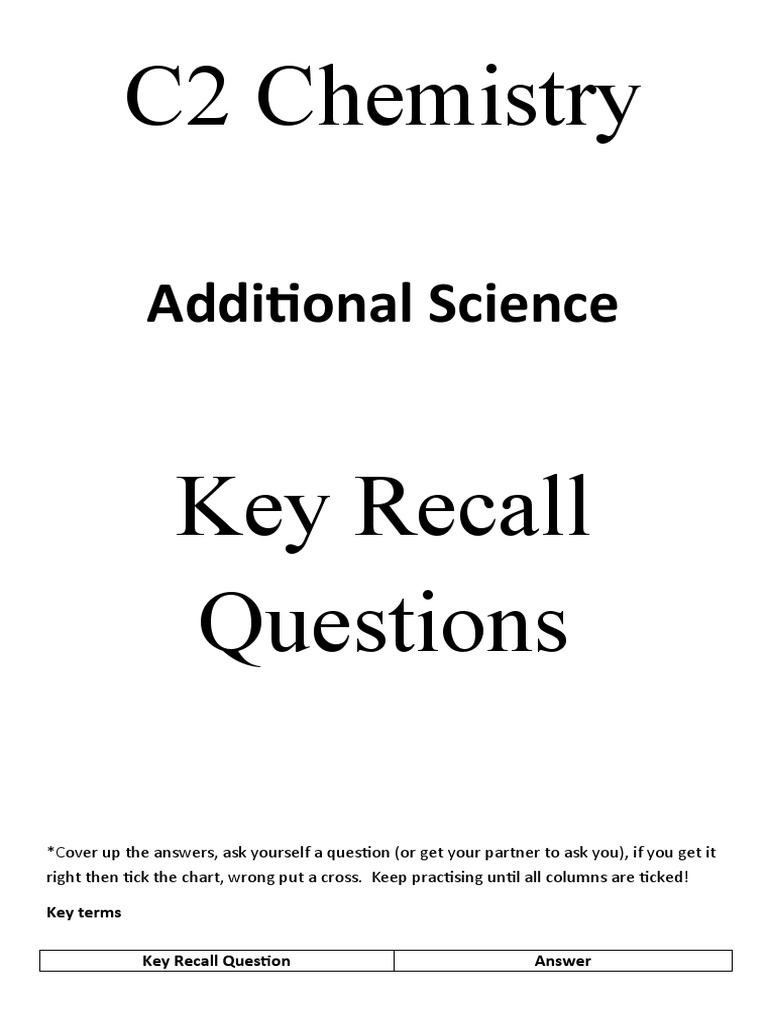 C2 - Key Recall Questions | PDF | Ion | Chemical Reactions