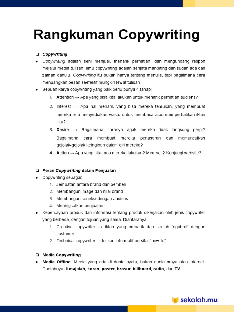 Rangkuman Copywriting | PDF | Karier & Perkembangan