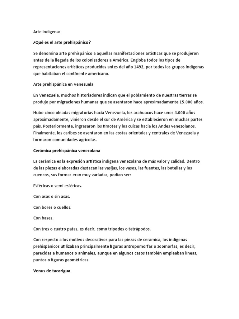 Arte indígena prehispánico en Venezuela | PDF | Era precolombina ...