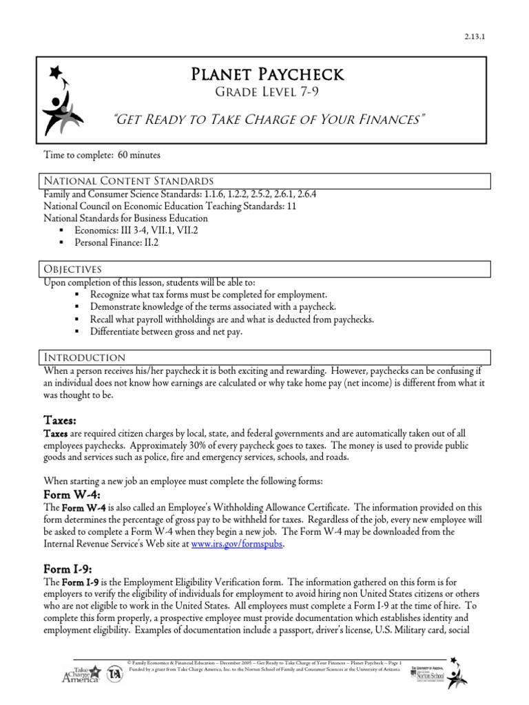 Lesson Plan Planet - Paycheck - LP - 2 (1) .13.1 | PDF | Payroll ...