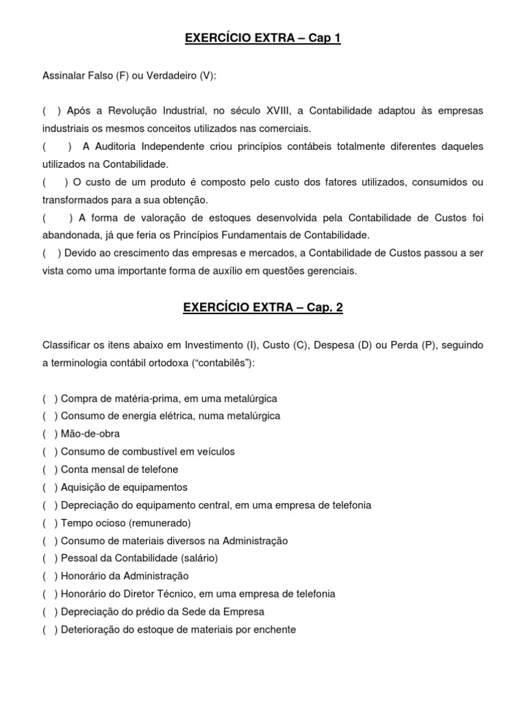 Exercicio Extra Cap 1 5 | PDF | Despesa | Contabilidade