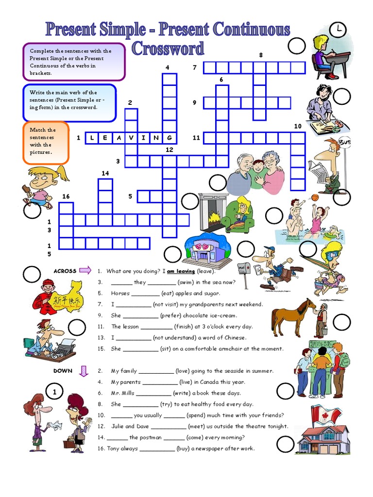 Present Simple or Continuous Crosswords | PDF | Crossword | Linguistic ...