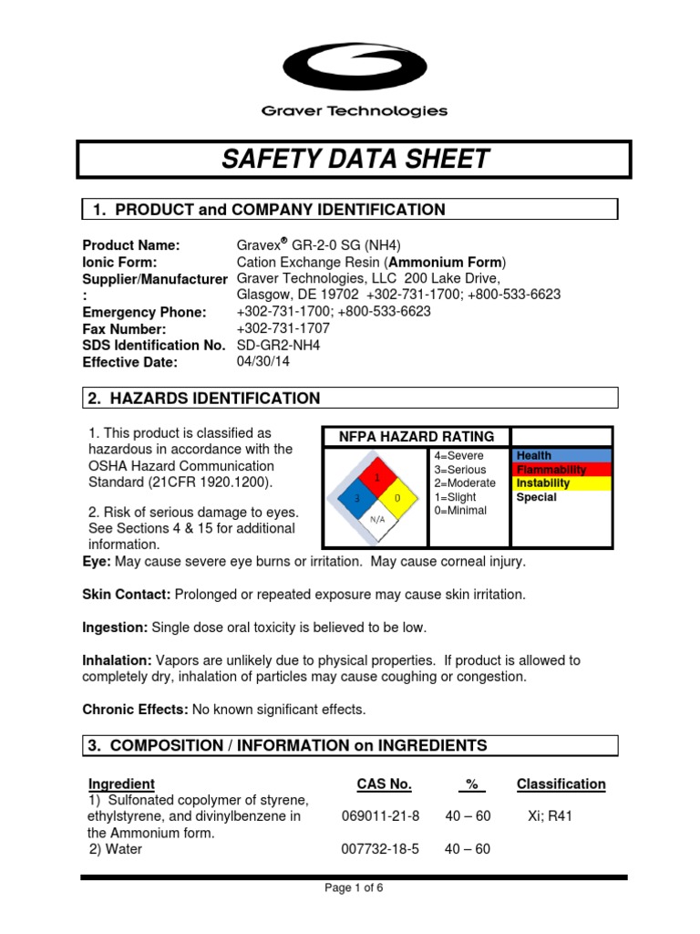 Safety Data Sheet: 1. Product and Company Identification | PDF | Resource Conservation And ...