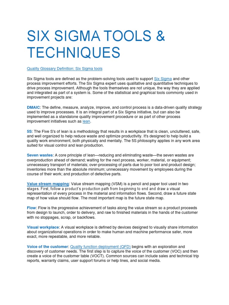 Asq Six Sigma Tools | Download Free PDF | Six Sigma | Lean Manufacturing