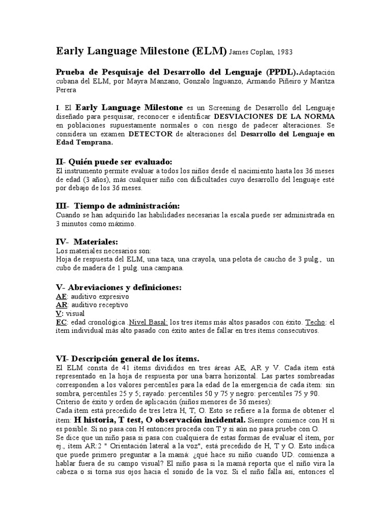 Early Language Milestone y PPDL. Texto Final | PDF | Expresión facial ...