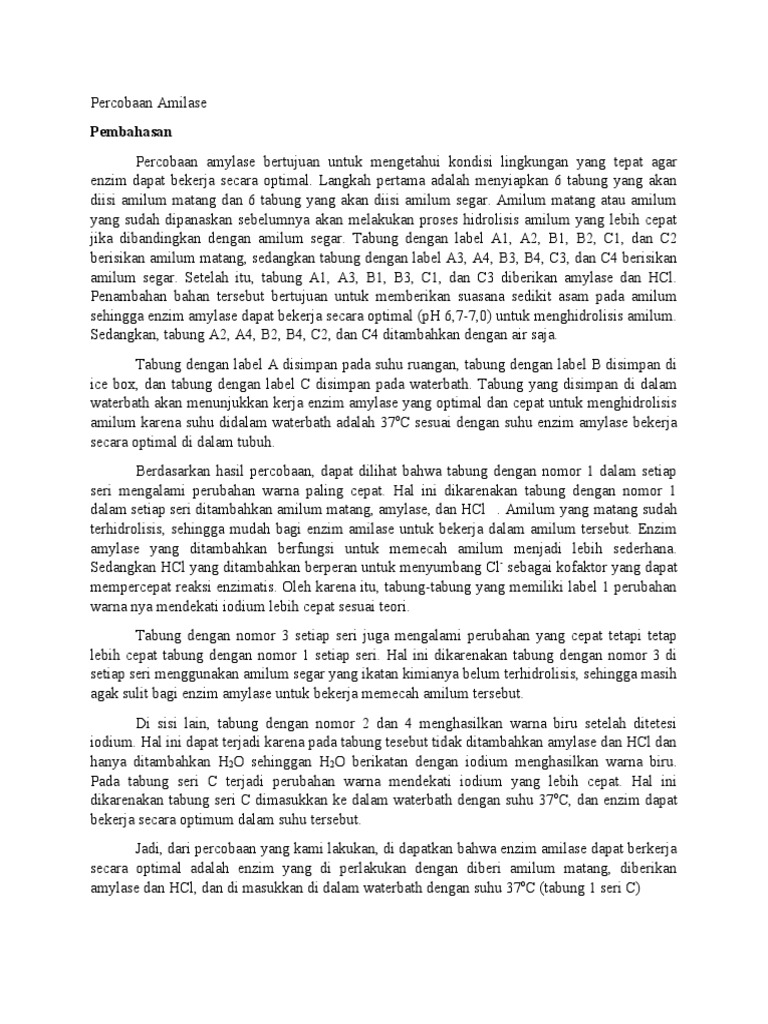 Percobaan Amilase - EnZIM | PDF | Memasak, Makanan, & Anggur ...