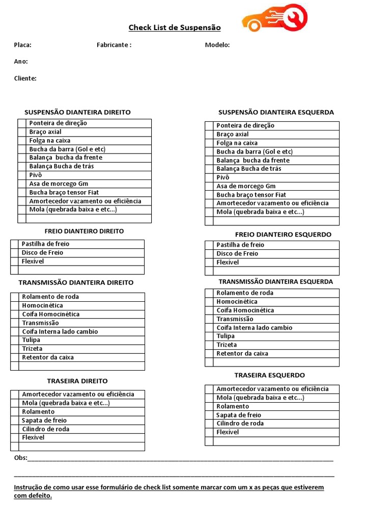 Check List Suspensão | PDF | Bens manufaturados | Transporte