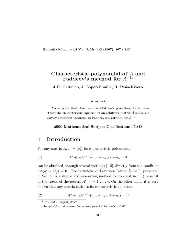 Faddeev | PDF | Determinant | Matrix (Mathematics)