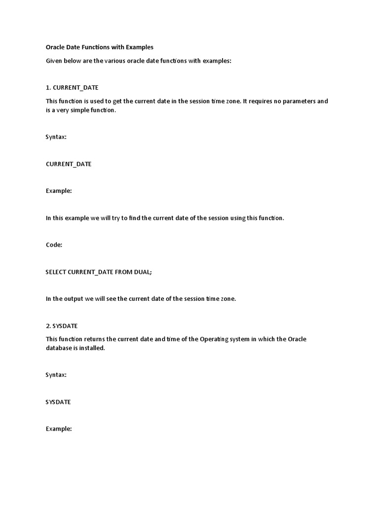 Oracle Date Functions With Examples Pdf Parameter Computer 0958