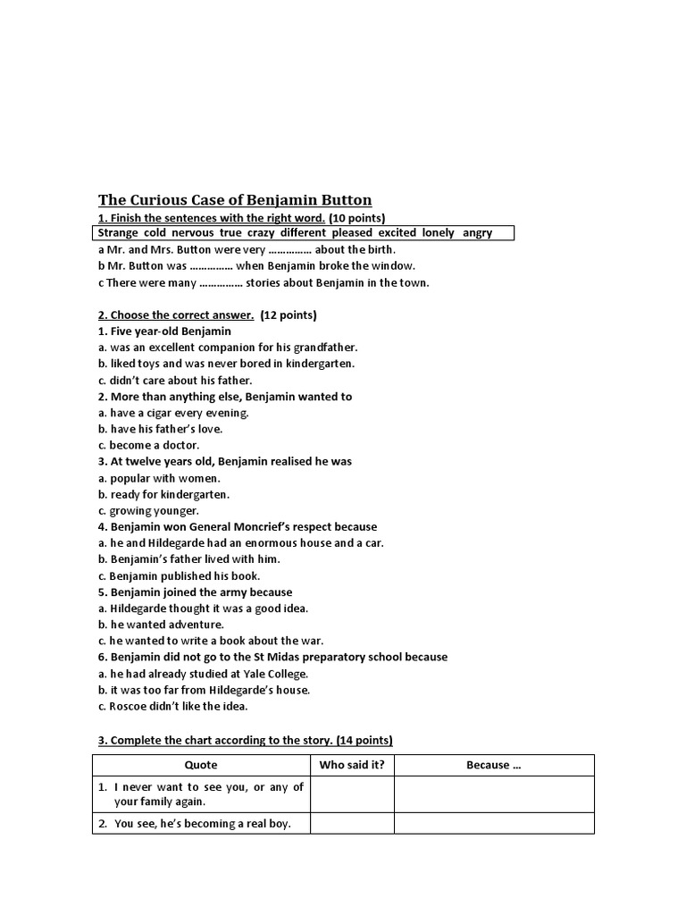 Activities for "The Curious Case" | PDF | General Fiction