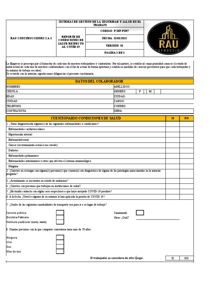 Formato Condiciones de Salud | PDF | Especialidades Medicas | Medicina ...