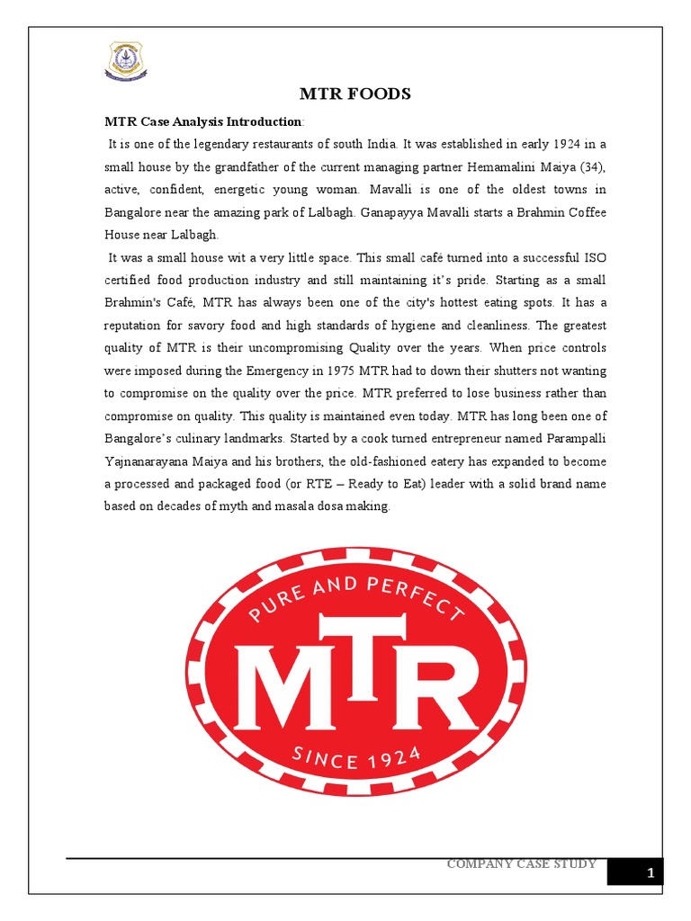 MTR Foods: MTR Case Analysis Introduction | PDF | Brand | Foods