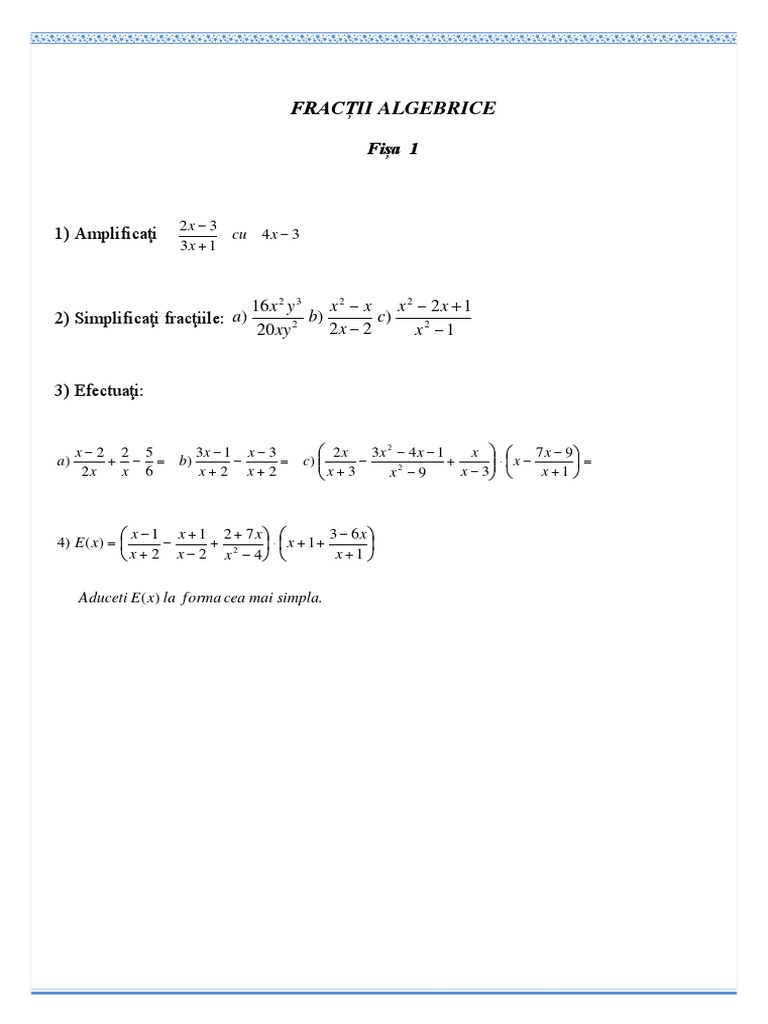 Fractii Algebrice Test | PDF