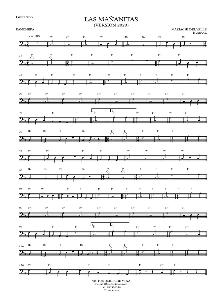 LAS MAÑANITAS - ALEJANDRO FERNANDEZ - Guitarron | PDF