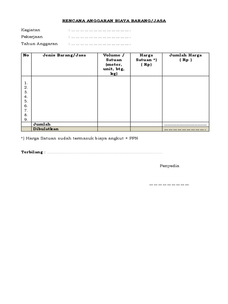 Contoh RAB Pengadaan Barang/Jasa | PDF | Pengelolaan Keuangan & Uang ...