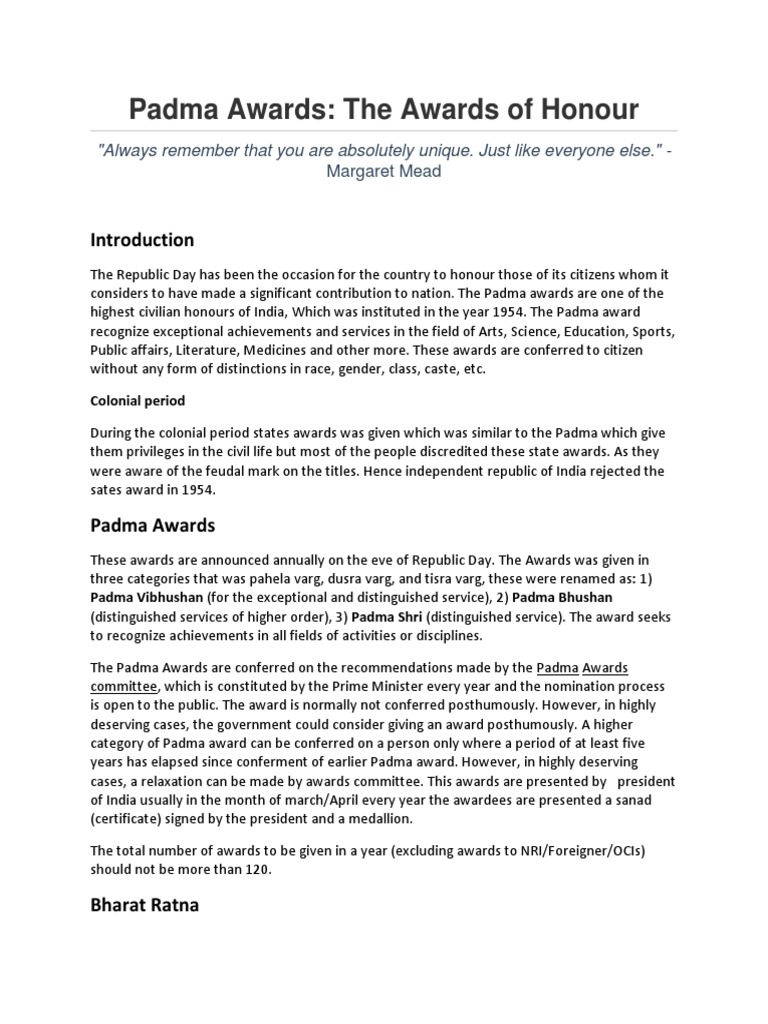 Padma Awards | PDF | Government | Awards