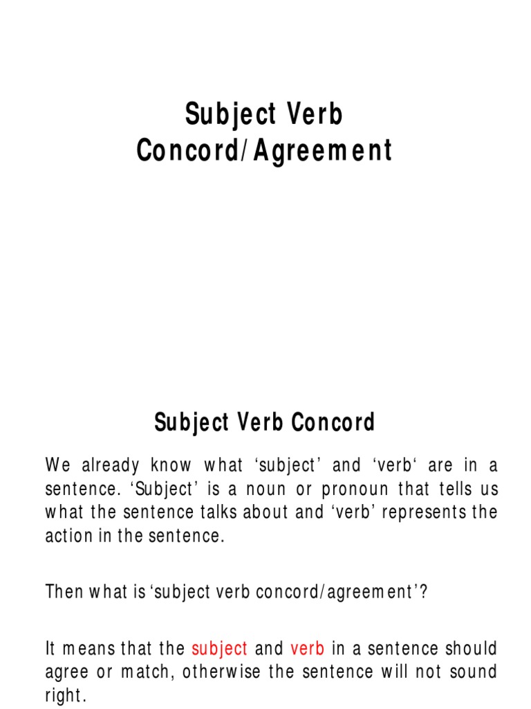 Subject Verb Concord/Agreement | PDF | Grammatical Number | Verb