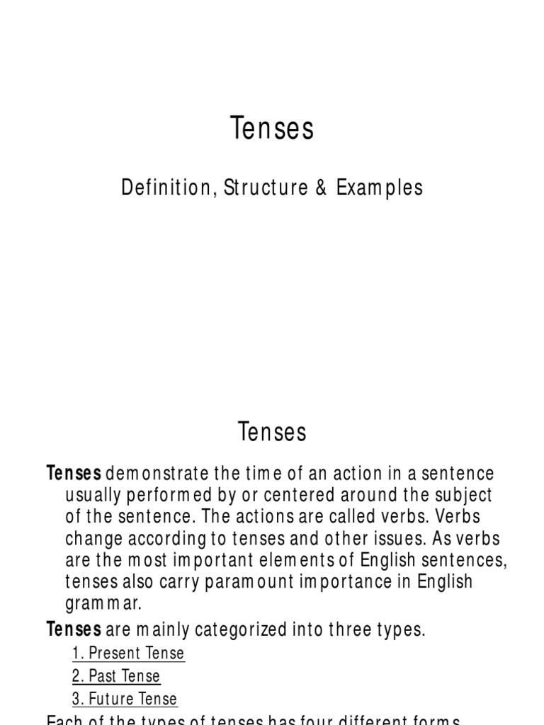 Tenses: Definition, Structure & Examples | Download Free PDF ...