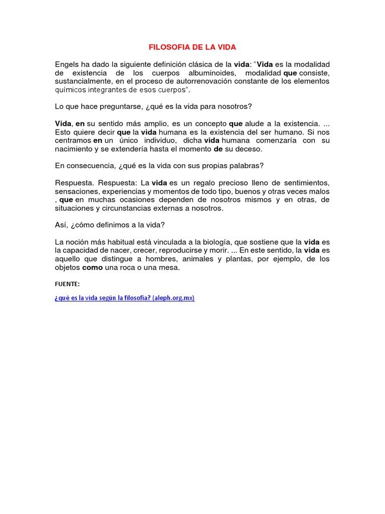 Definición de la Vida según Filosofía | PDF | Relaciones personales ...
