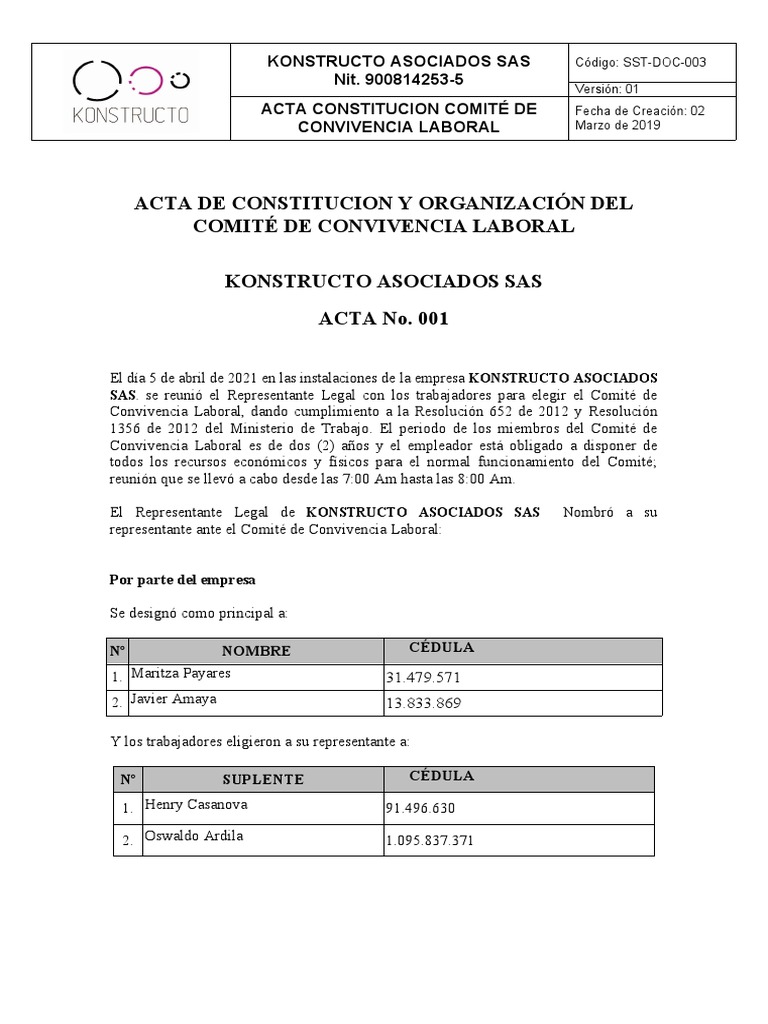 Acta Elección Comite de Convivencia Laboral 2021 - 2023 | PDF | Gobierno