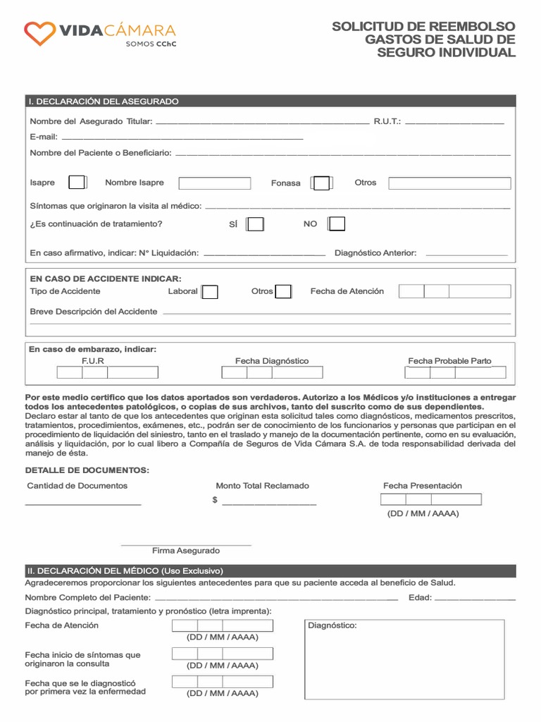 Solicitud Reembolso Gastos Salud Seguro Individual Pdf Póliza De