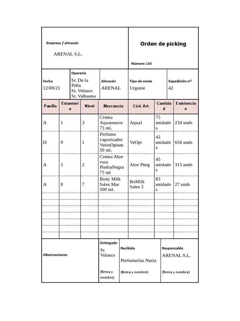 Orden de Picking | PDF