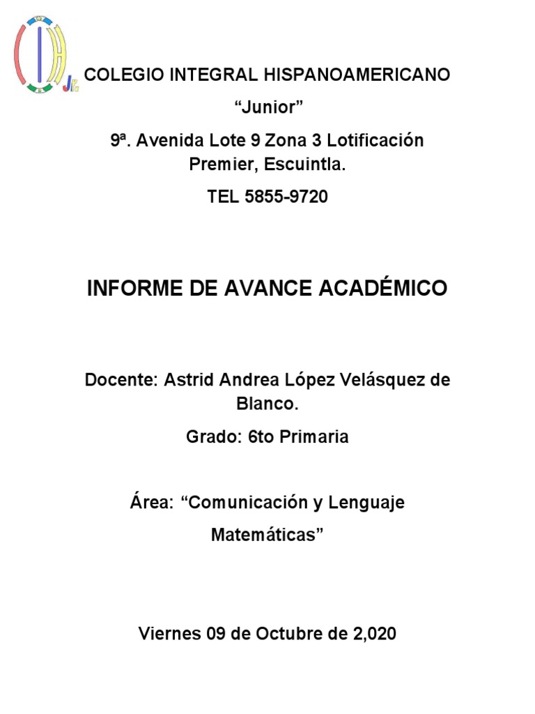 Informe de Avance Academico Seño Astrid | PDF | Educación primaria
