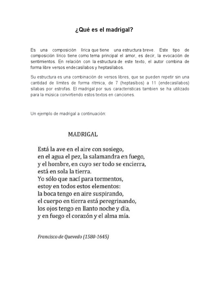 Definición y Ejemplo de Madrigal | PDF