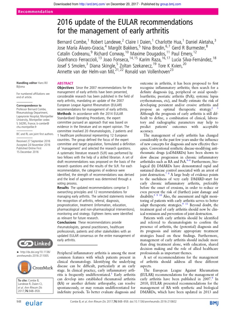 2016 Update of The EULAR Recommendations For The Management of Early ...