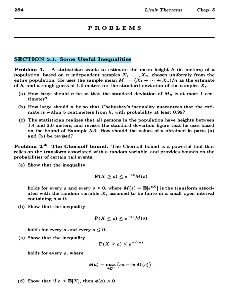 Limit Theorems Chapter 5 Problems | PDF | Summation | Expected Value
