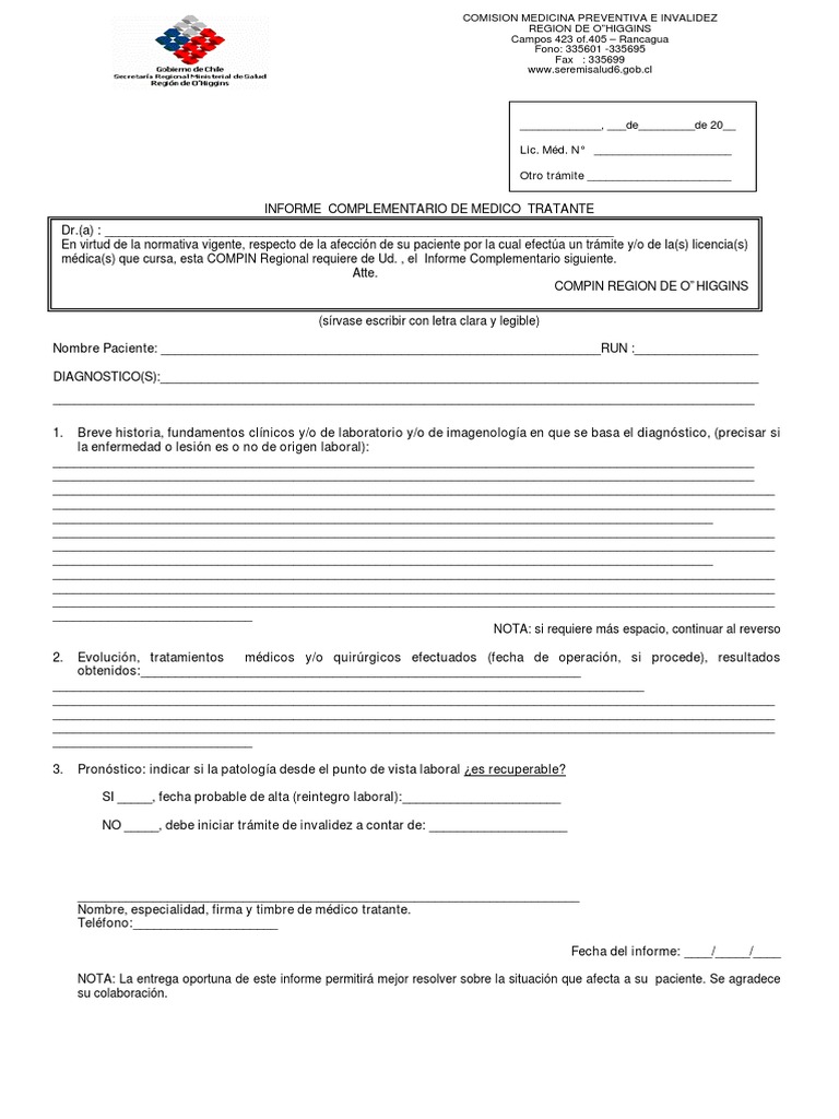 Informe Complementario Medico Tratante | PDF | Diagnostico medico | Epidemiología