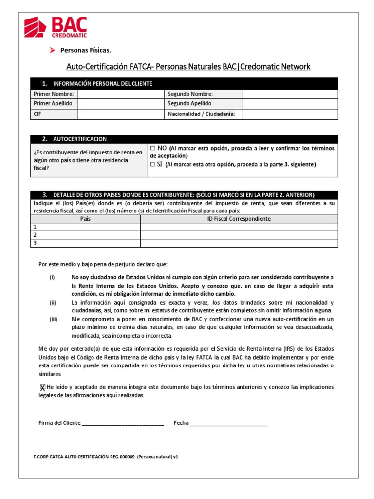 5 Auto-Certificacion Fatca | PDF | Justicia | Crimen y violencia