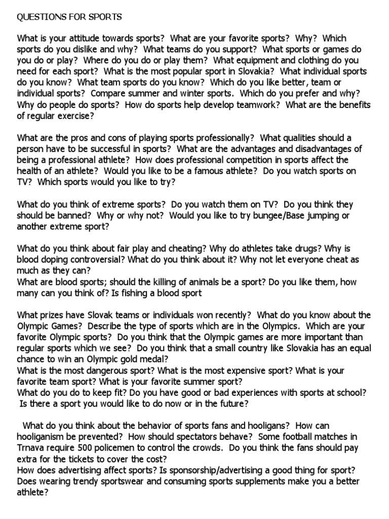 Questions For Sport | PDF | Sports