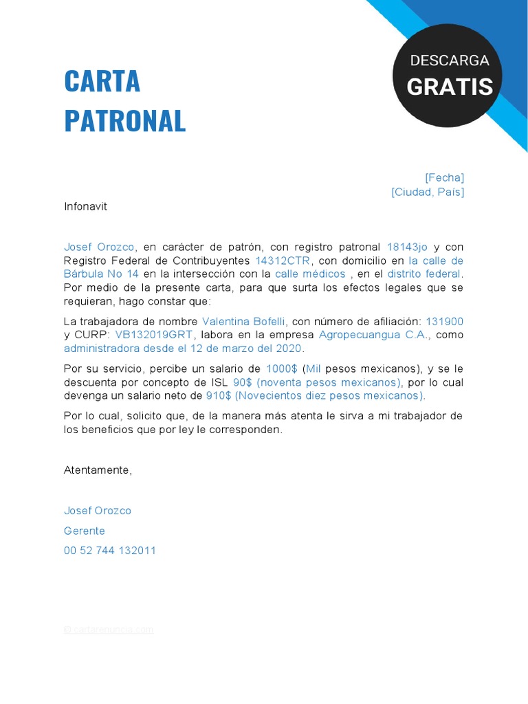 Modelo Carta Patronal Infonavit | PDF